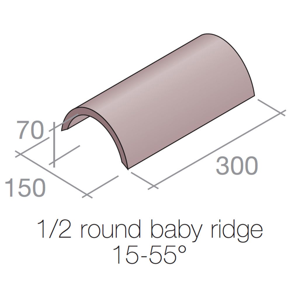Marley Half Round Baby Ridge Tile Concrete Dark Red 300mm x 150mm
