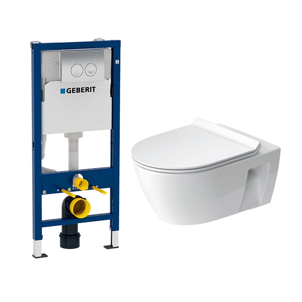 Geberit 1.12m Delta 20 WC Frame & Duravit Rimless Wall Hung Pan & Seat ...