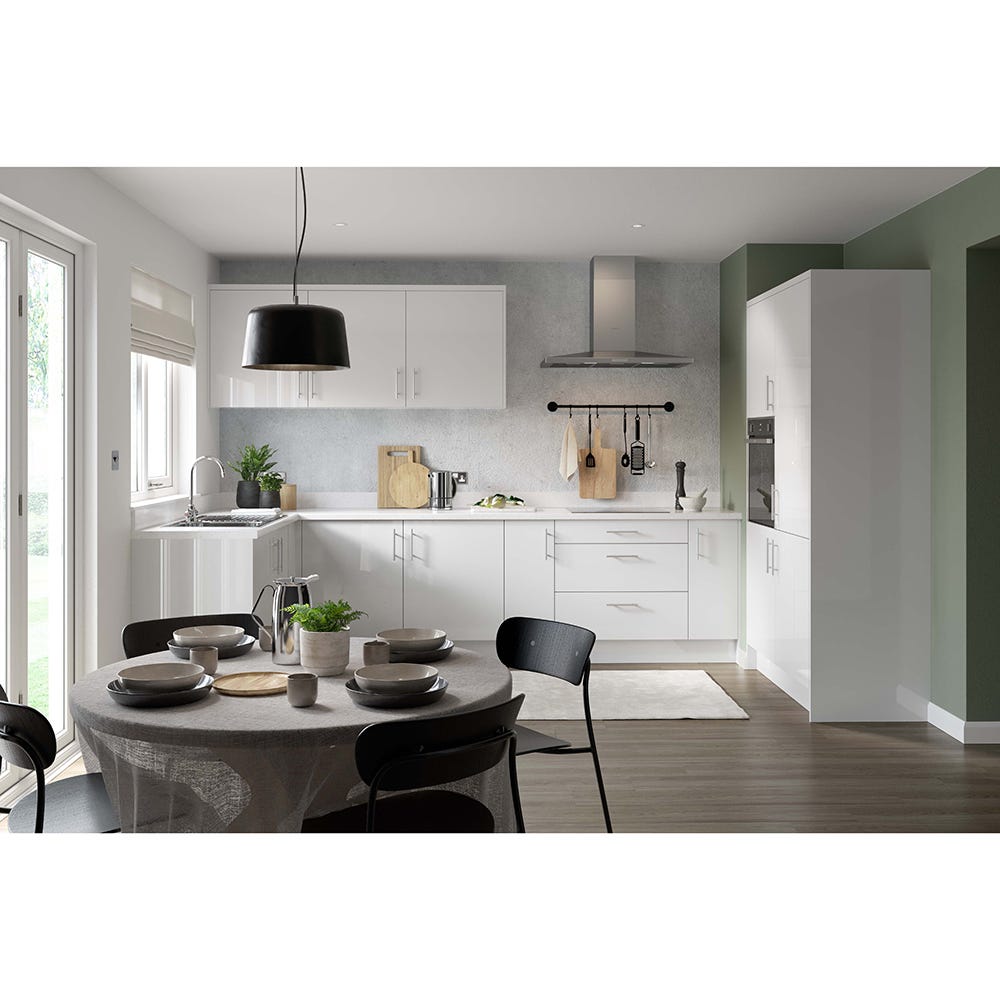 Slab Kitchen Tall Larder Unit 600mm Gloss White