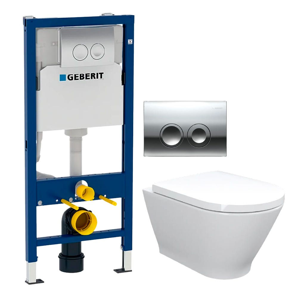 Rimless Wall Hung WC & Geberit Delta 20 1.12m Frame Bundle
