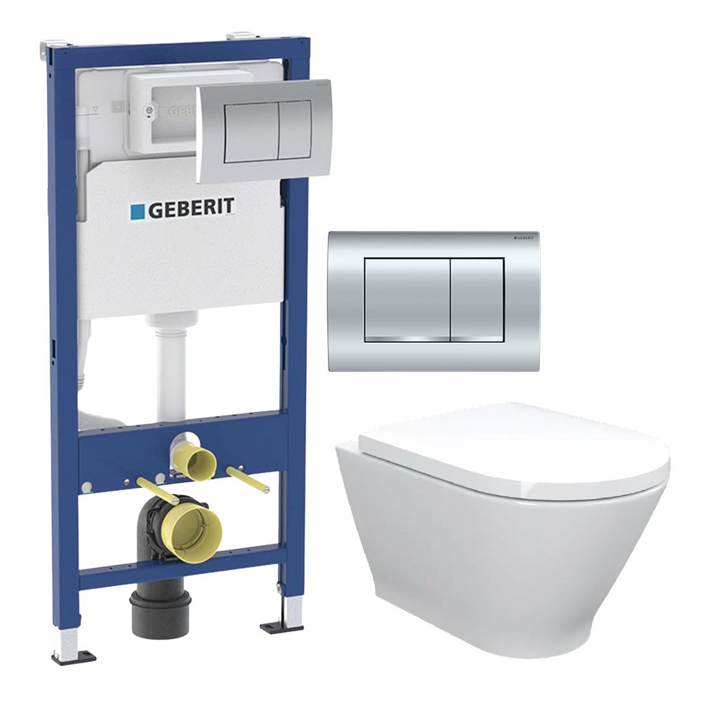 Rimless Wall Hung WC & Geberit Delta 30 1.12m Frame Bundle