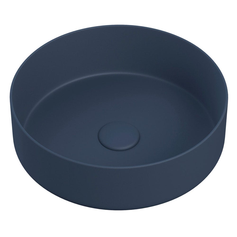 Geneva 355mm Round Ceramic Countertop Basin & Waste Matt Deep Blue