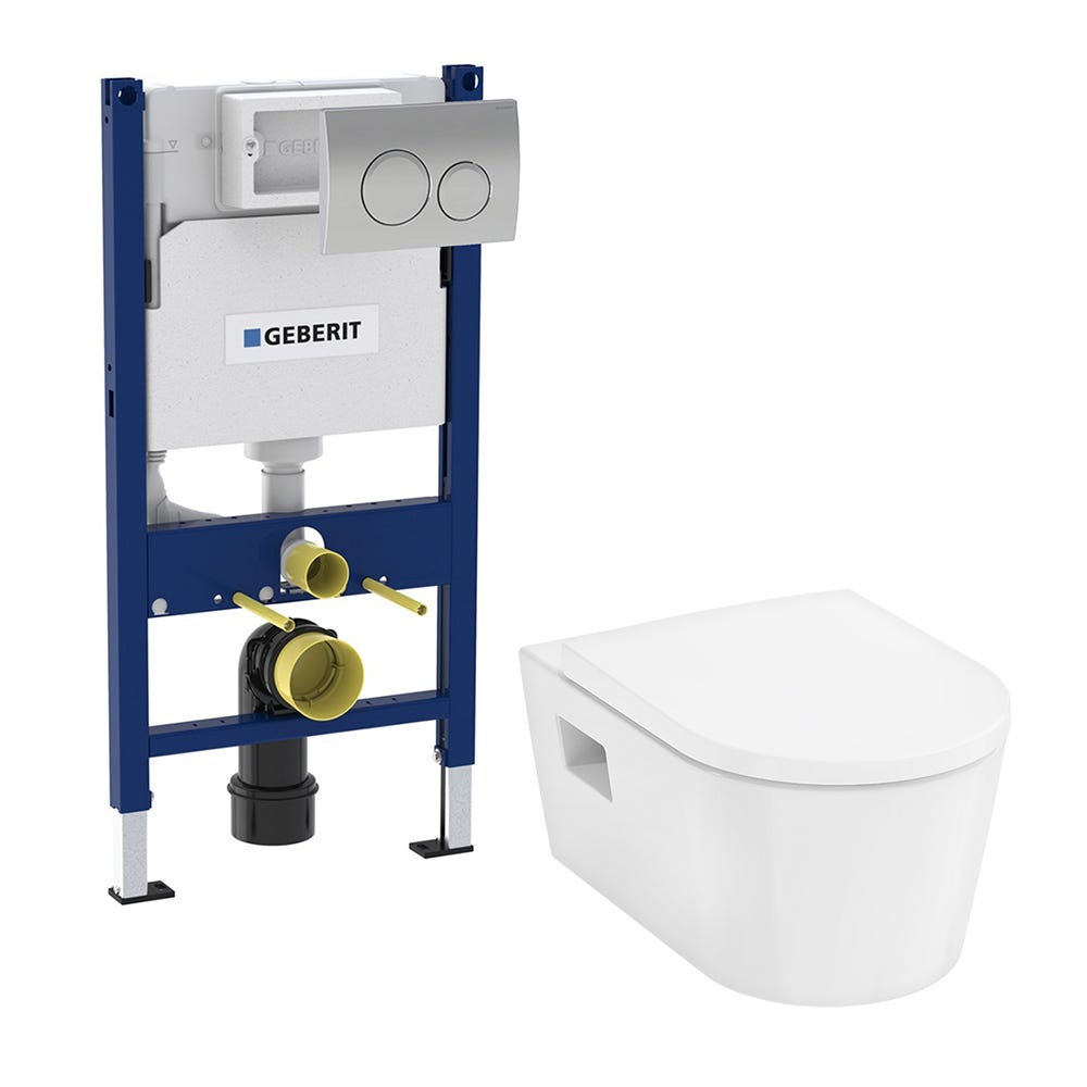 Geberit 0.98m Delta 20 WC Frame & Elixir Rimless Wall Hung Pan & Seat ...