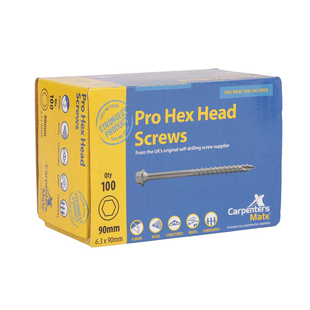 Carpenters Mate Hex Head Structural Screw 90mm Pack of 100