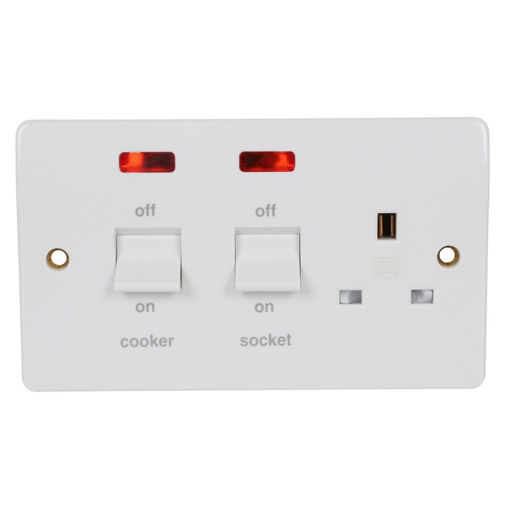 MK 45A DP Cooker Switch & 13A Switched Socket & Neon k5061WHI