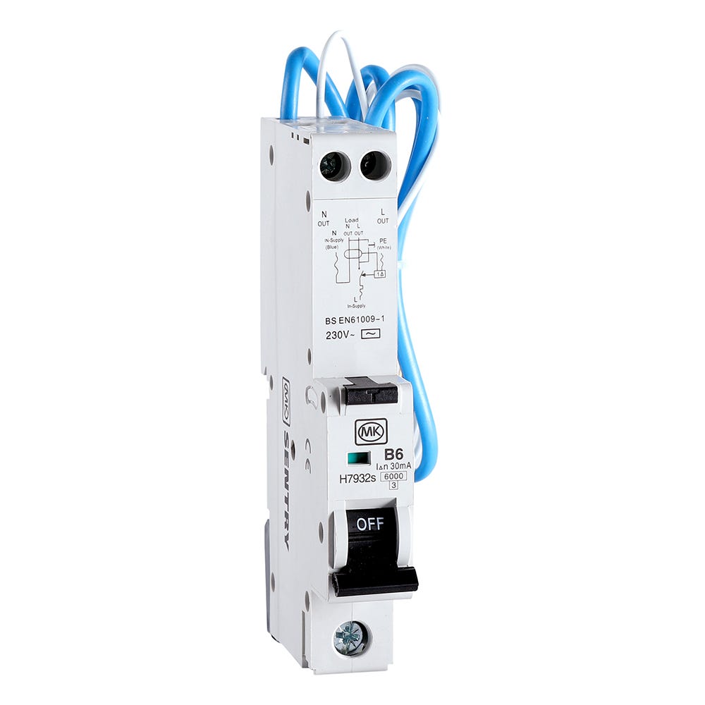 MK Sentry RCBO Single Pole 6A 30mA Trip 7932S