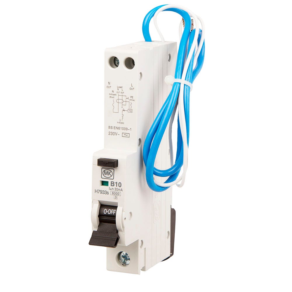 MK Sentry RCBO Single Pole 10A 30mA Trip 7933S