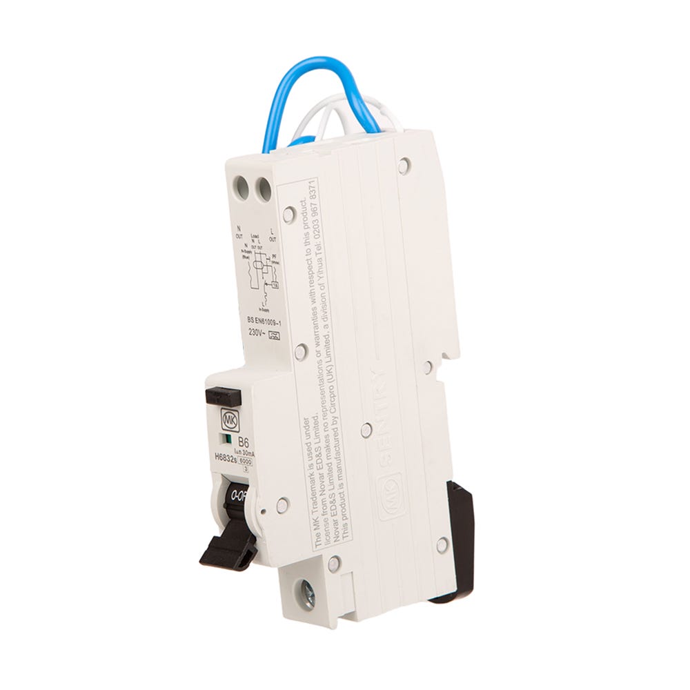 MK RCBO B Curve Single Pole 6A 30mA Type A