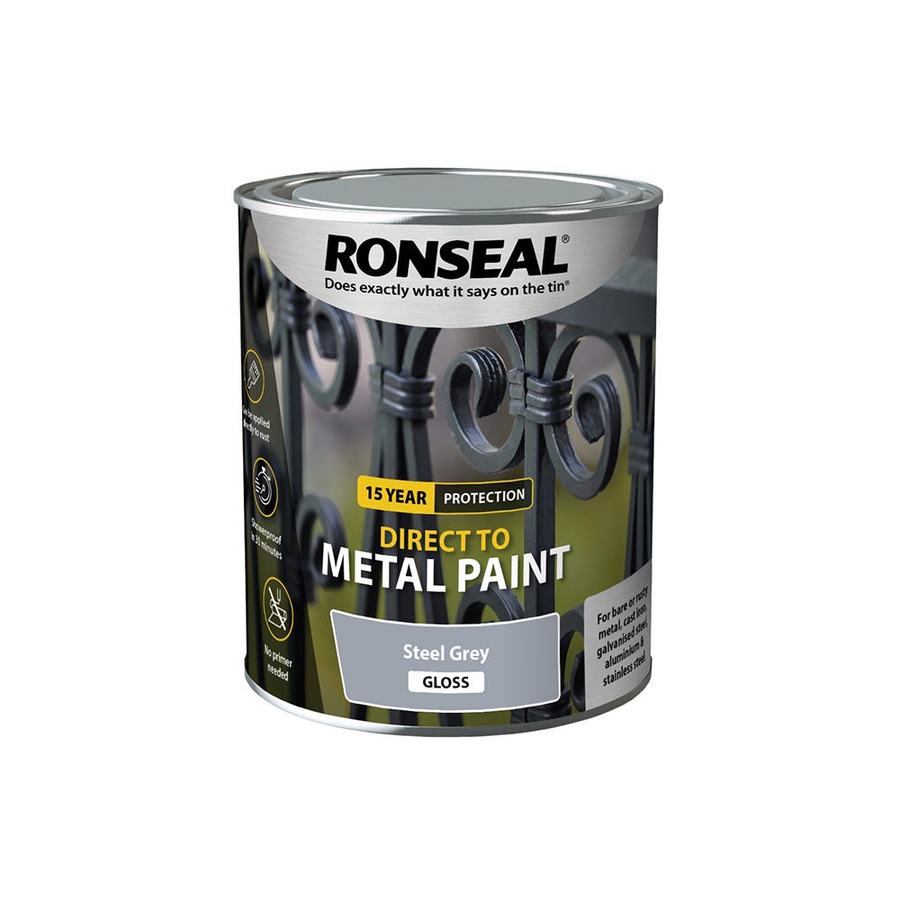 Ronseal Direct to Metal Paint Steel Grey Gloss 750ml
