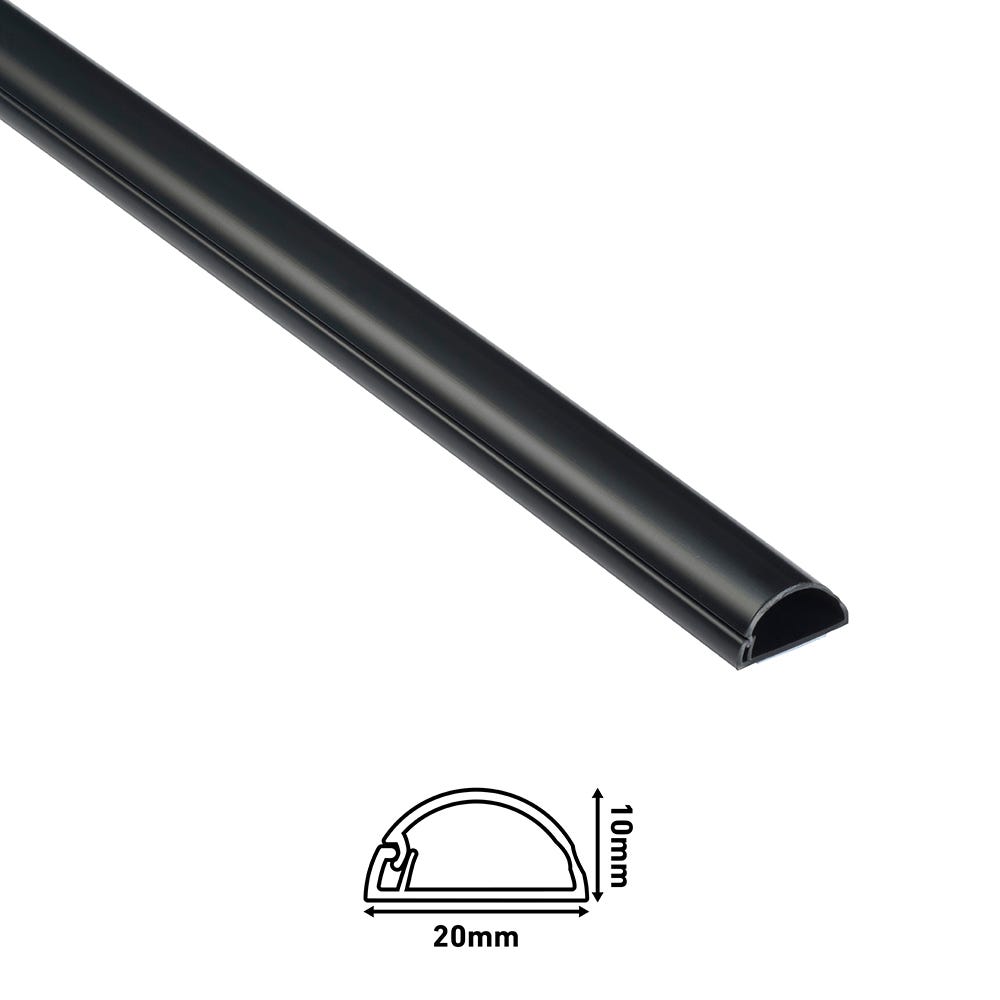 D-Line Micro+ Trunking 20 x 10mm 1/2 Round Self Adhesive 2m Black