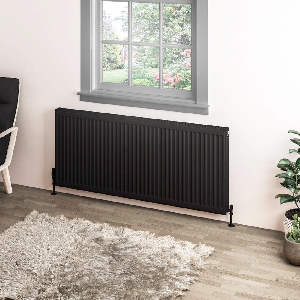 Compact Type 11 Single Panel Matt Black Radiator 600 x 1400mm