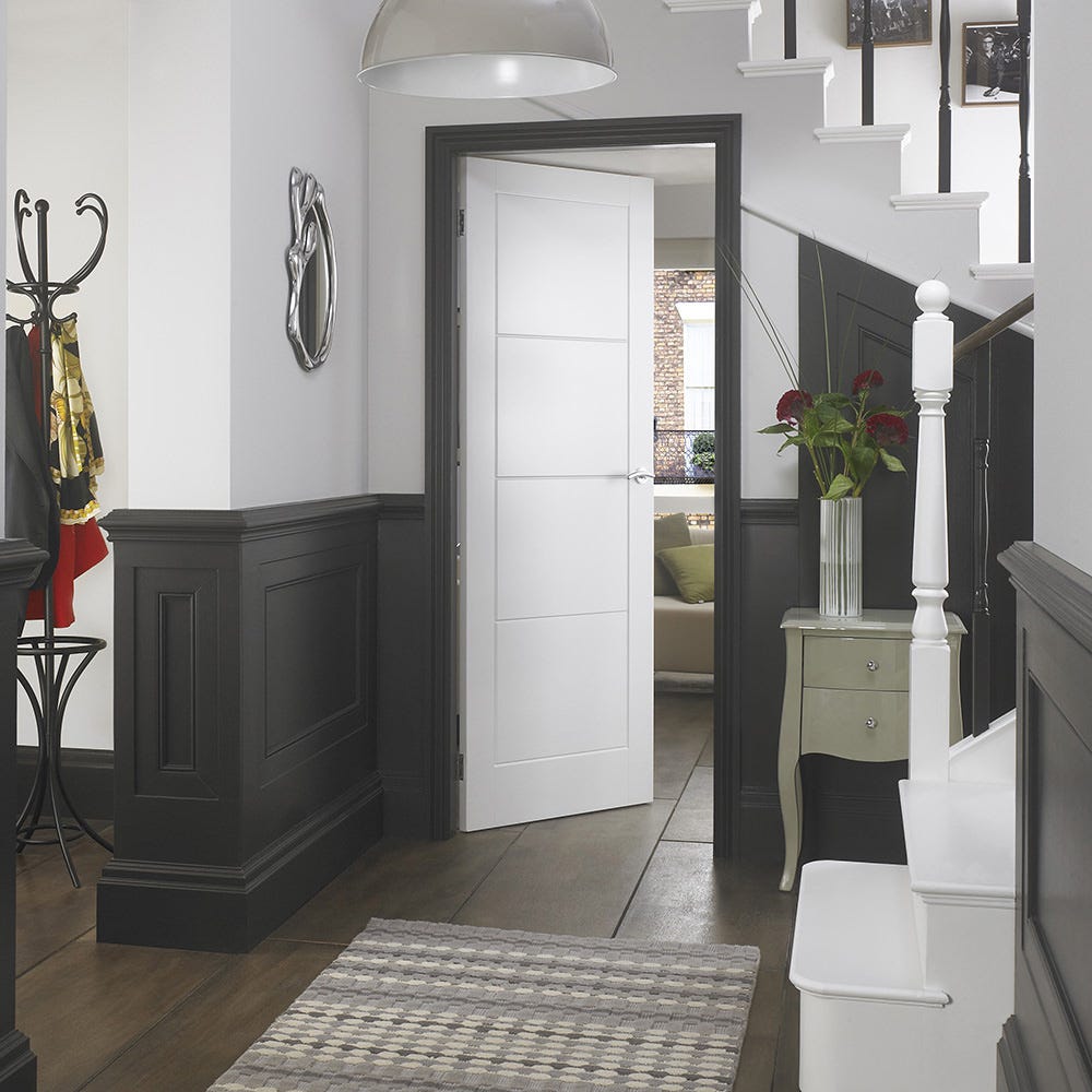 Premdor Internal White Primed Moulded Smooth Ladder 4 Panel FD30 Fire ...