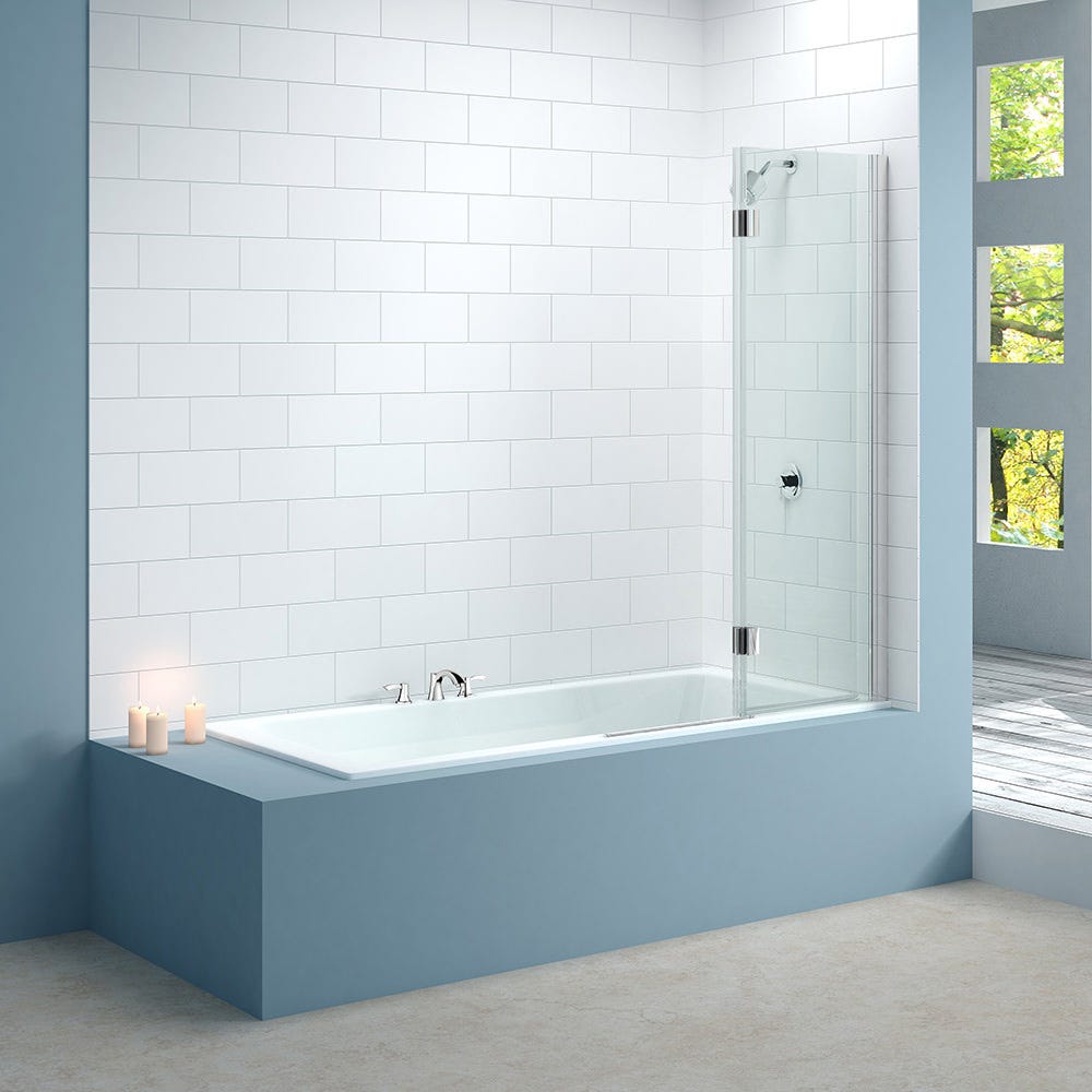 Merlyn 900mm x 1500mm Two Panel Bath Screen Hinged Right Hand Silver