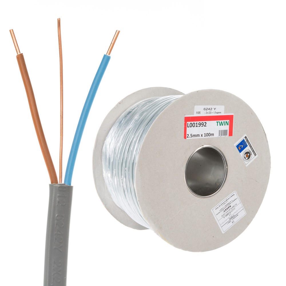 2.5mm Twin and Earth Cable 100m Drum 6242Y