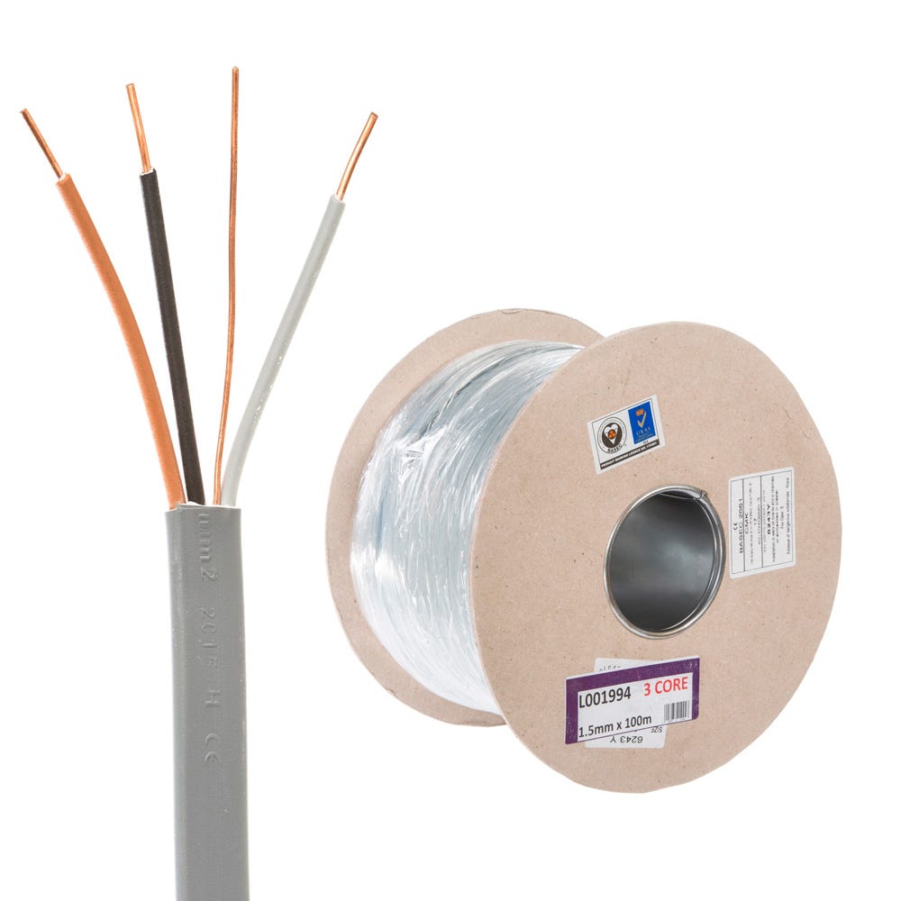 1.5mm 3 Core and Earth Cable 100m Drum 6243Y