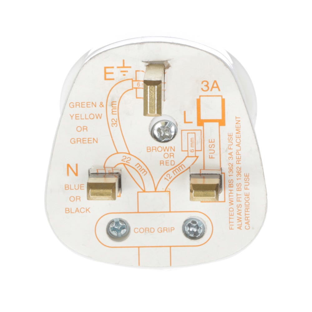 13A Plug White With 3A Fuse Fitted PT13W