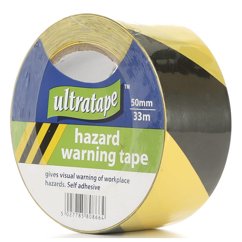 Black & Yellow PVC Hazard Warning Tape 50mm x 33m