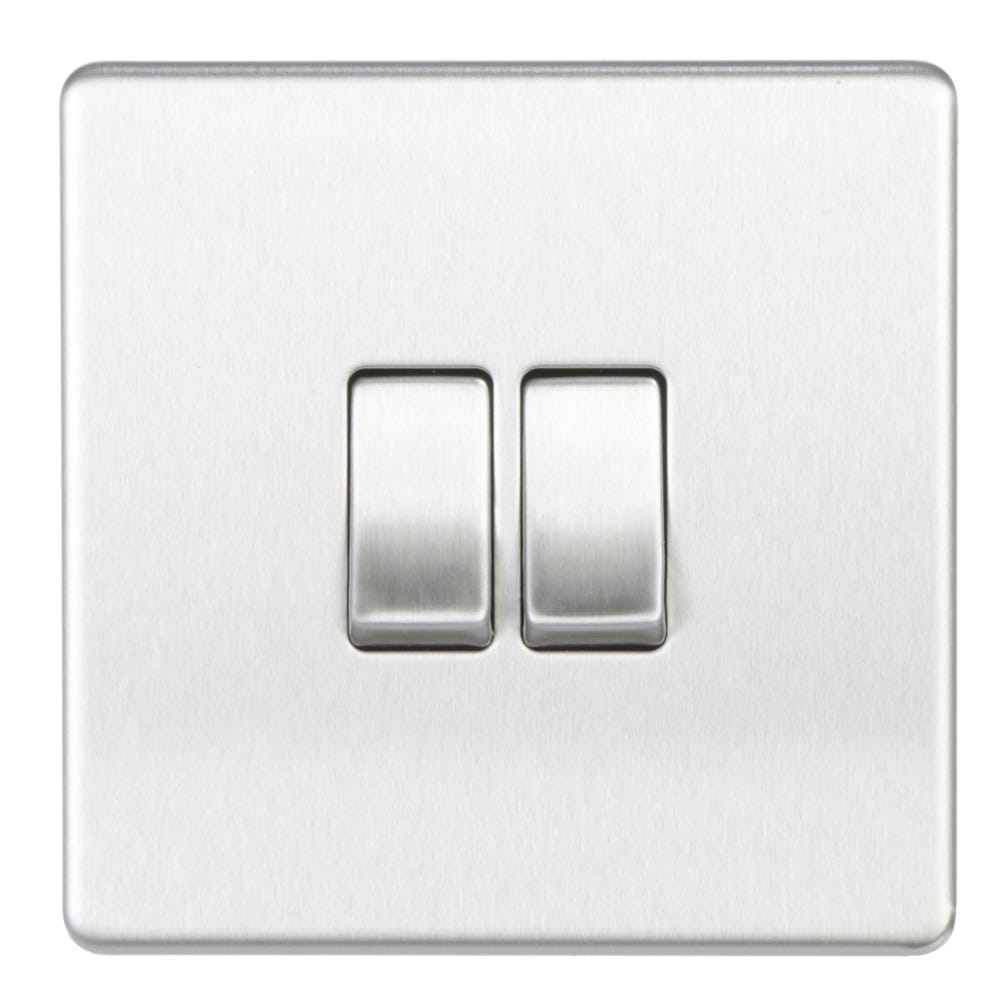 BG Screwless 20A 2 Gang 2 Way Light Switch Brushed Steel FBS42