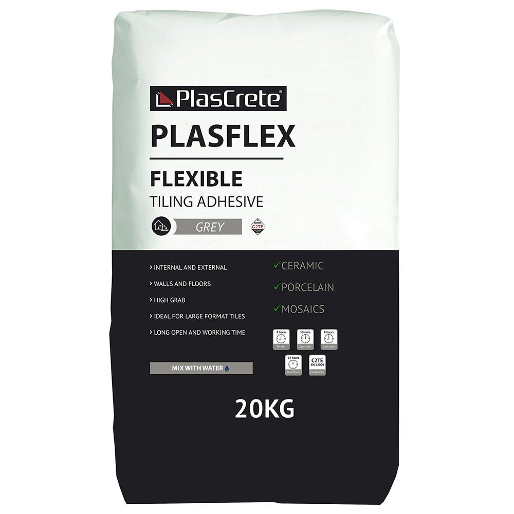 PlasCrete Plasflex Grey Flexible Powder Tile Adhesive 20Kg